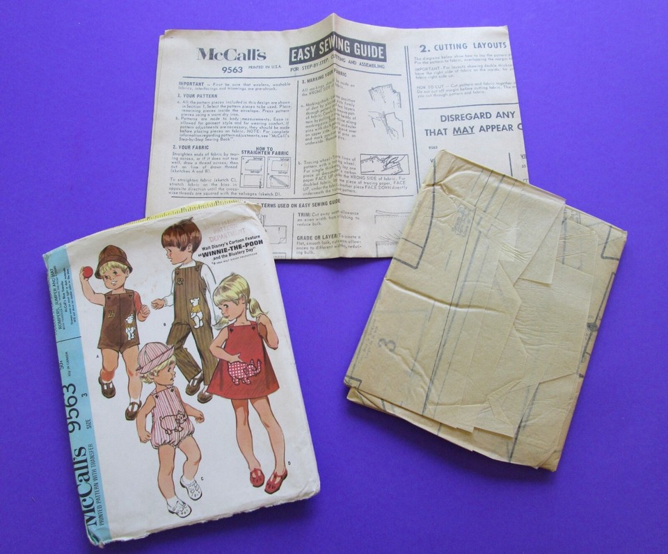1968 McCALL'S Pattern #9563 Disney's Winnie-the-Pooh Toddlers Clothes ...