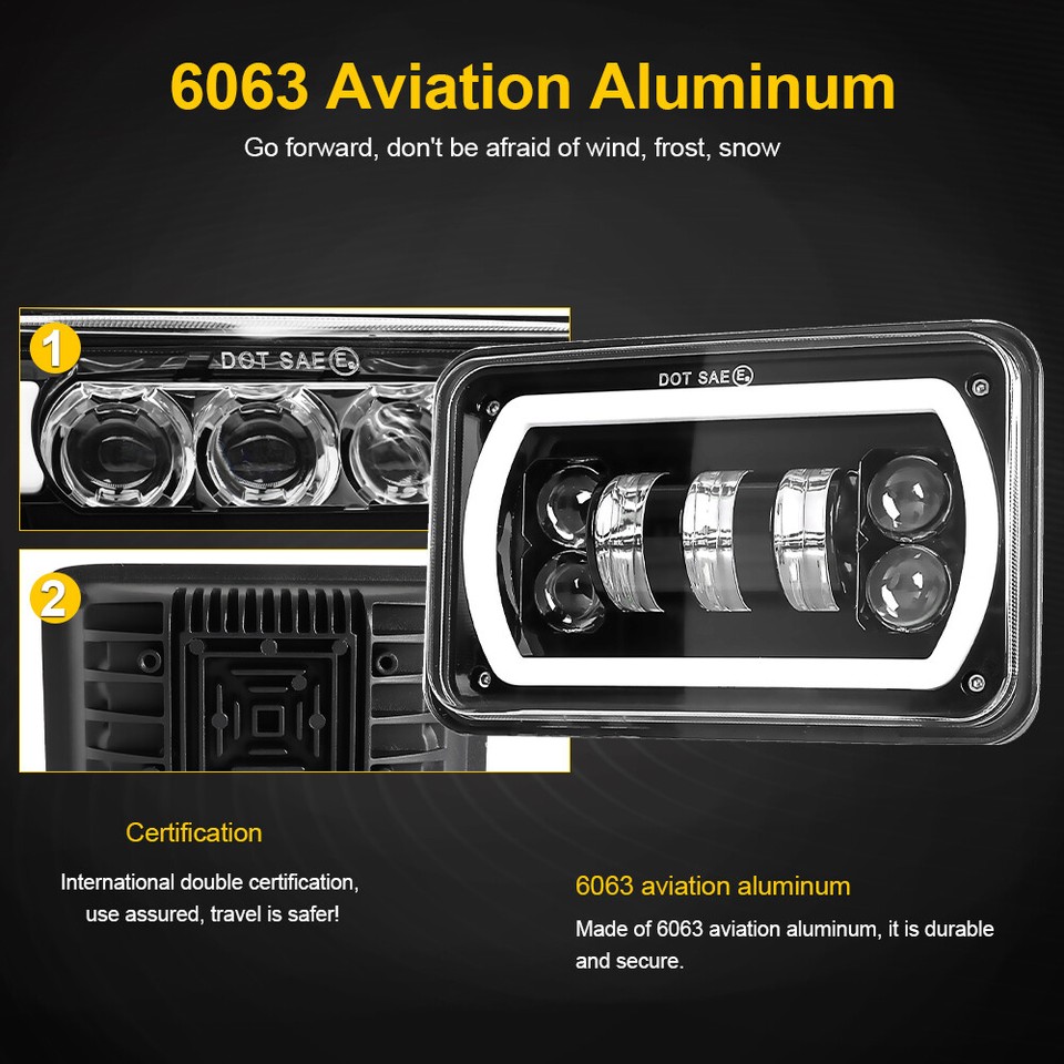 4PCS 4x6" LED Headlights Hi-Lo Beam for Chevy Camaro Buick Regal Grand ...