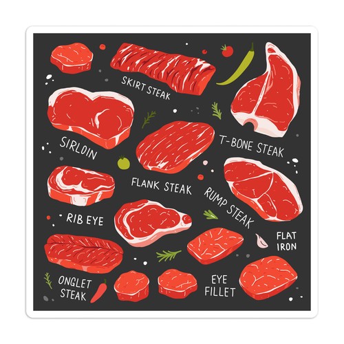 2x 10cm Steak Cuts Vinyl Stickers - Butcher Cooking Beef Meat Sticker ...