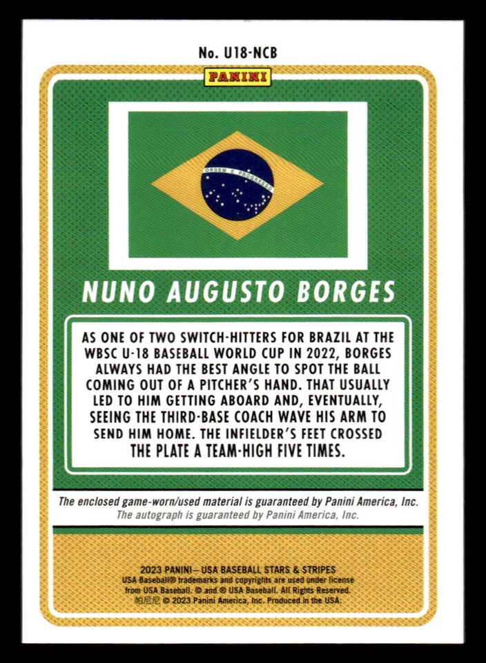 2023 Panini USA Baseball Brazil Auto Relic Cracked Ice Nuno Augusto ...