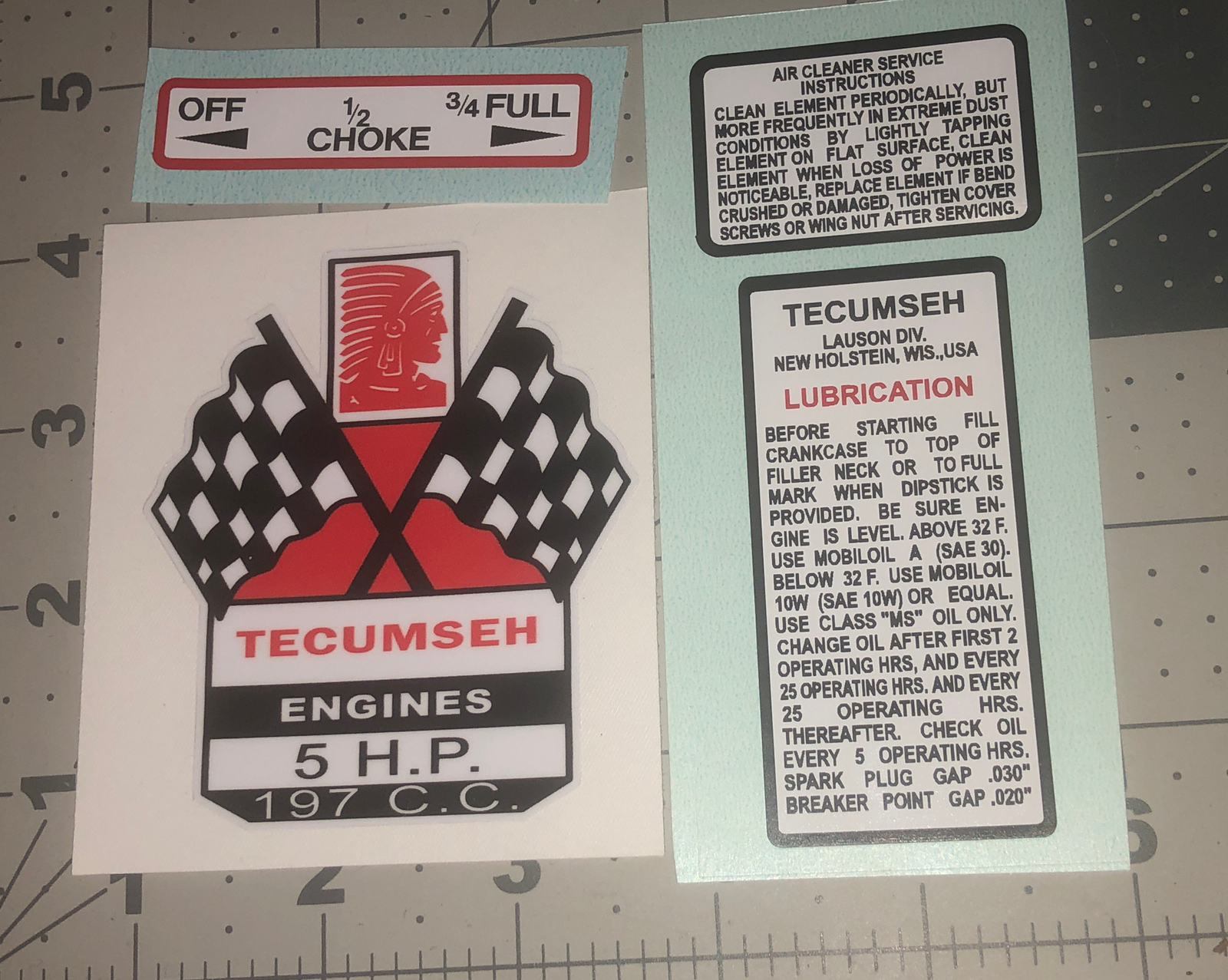 Tecumseh 5 hp decal 197 C.C. H50 Mini Bike Go Kart Crossed Flags New ...