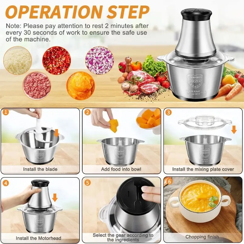 300W Electric Food Vege Chopper Food Processor Kitchen Meat Grinder ...