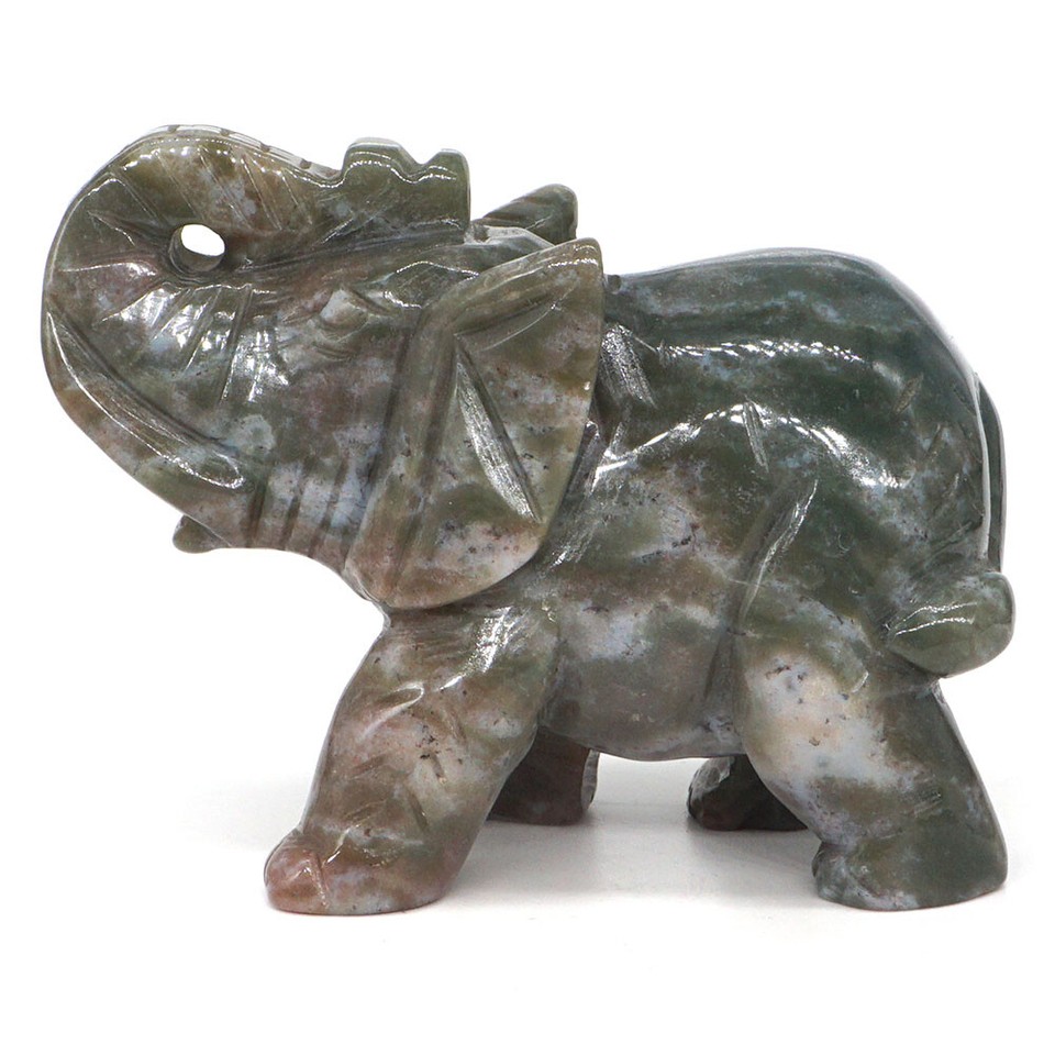 4" Elephant India Agate Crystal Carved Healing Stone Animal Figurine ...