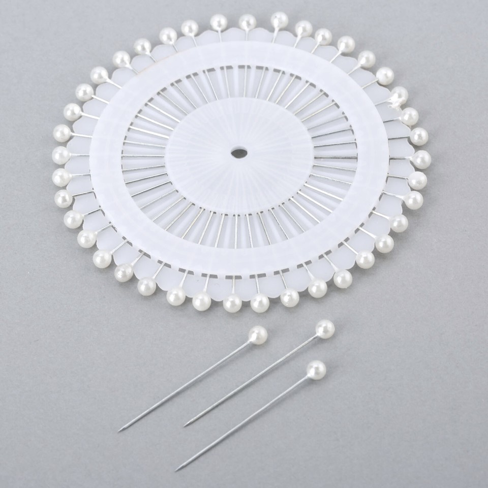 40/480Pcs 35mm PEARL WHITE HEAD DRESSMAKING CRAFT PINS Corsage Sewing ...