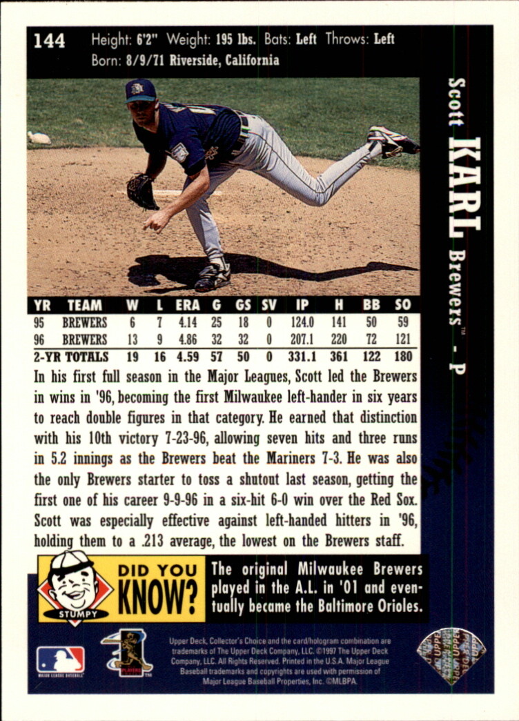 1997 Upper Deck Collector's Choice - Scott Karl #144 for sale online | eBay