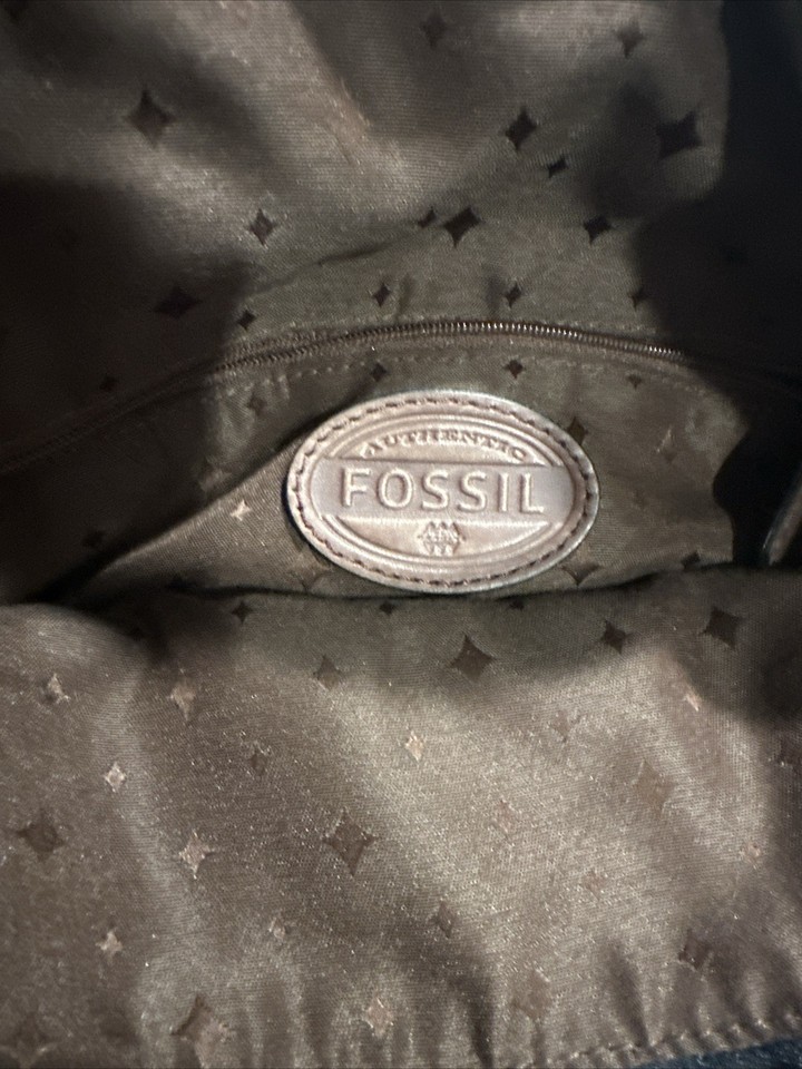 Fossil Explorer XL Black Leather Fold Over Hobo Tote Shoulder Bag with ...