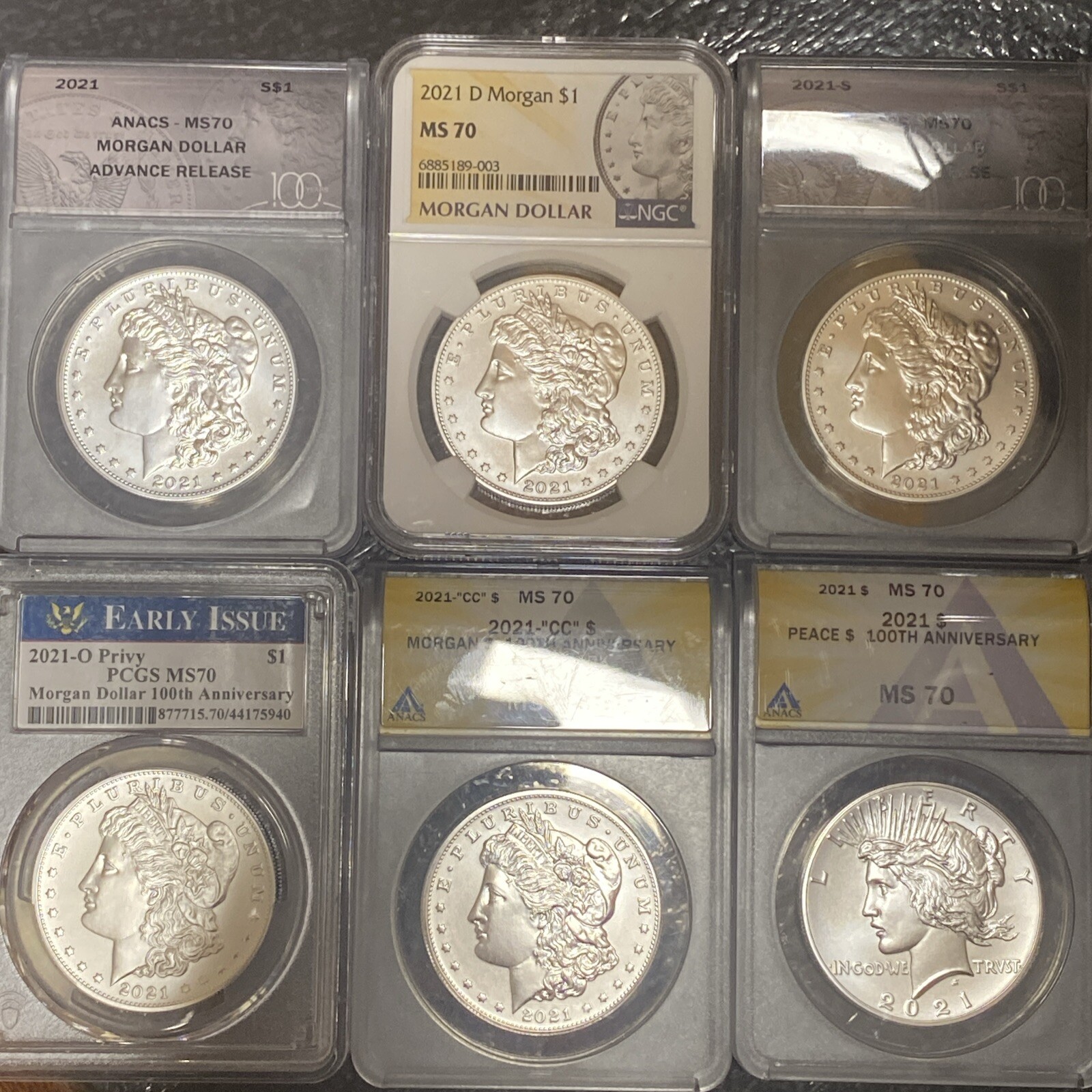 6 Coin set - 2021 Morgan & Peace Dollar Ms70 $1 + OGP & COA - (P D S O ...