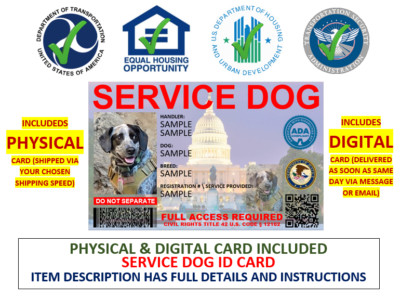 ADA SERVICE DOG ID CARD - SINGLE SIDE ONLY PHYSICAL & DIGITAL CARD ...