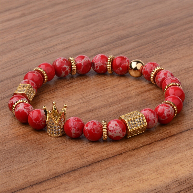 Trendy Crown Charm Bracelet Women Men Couple Stone Bead Bangles Gift ...