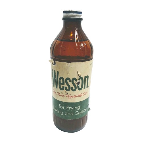 Wesson Cooking Oil Rare Full Brown Glass Bottle Paper Label Vintage ...