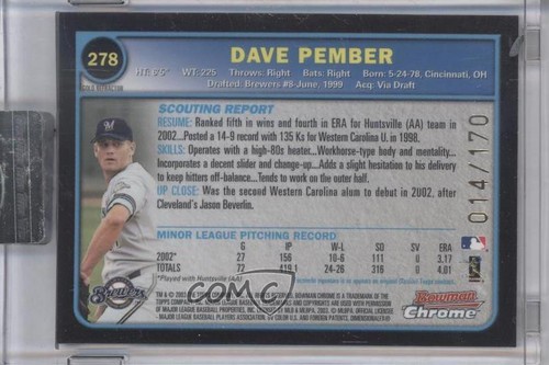 2003 Bowman Chrome Gold Refractor /170 Dave Pember #278 Rookie RC | eBay