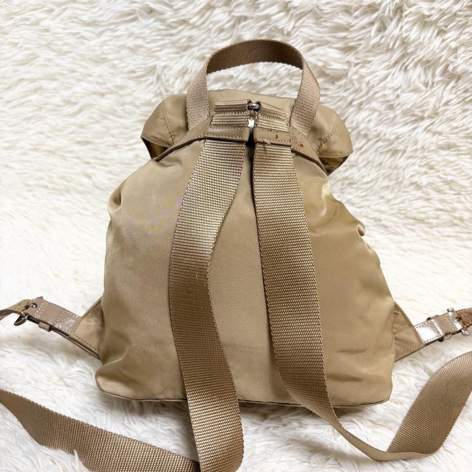 PRADA rucksack triangle logo beige backpack with G card Tesuto | eBay UK