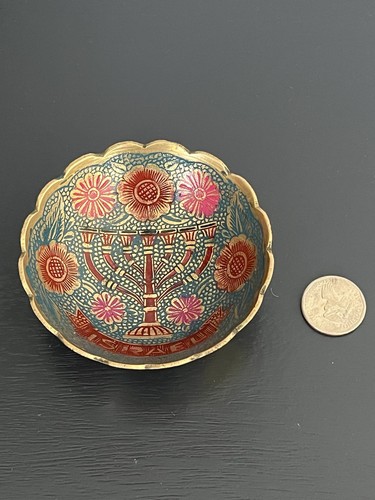 Antique Israeli Hand Painted Copper Bowl with Floral Design | eBay