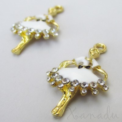 Ballerina Ballet Dancer Rhinestone Gold Plated Charms C6437 - 2, 5 Or ...