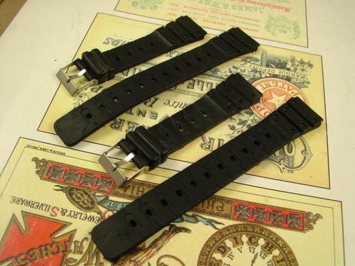 18mm LOT 2 BLACK DIVE NOS RALLY DIVERS WATCH BANDS RUBBER STRAP STEEL ...