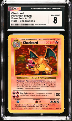 1999 Base Set Charizard CGC 8 Holo Rare 4/102 Shadowless NM/Mint ...