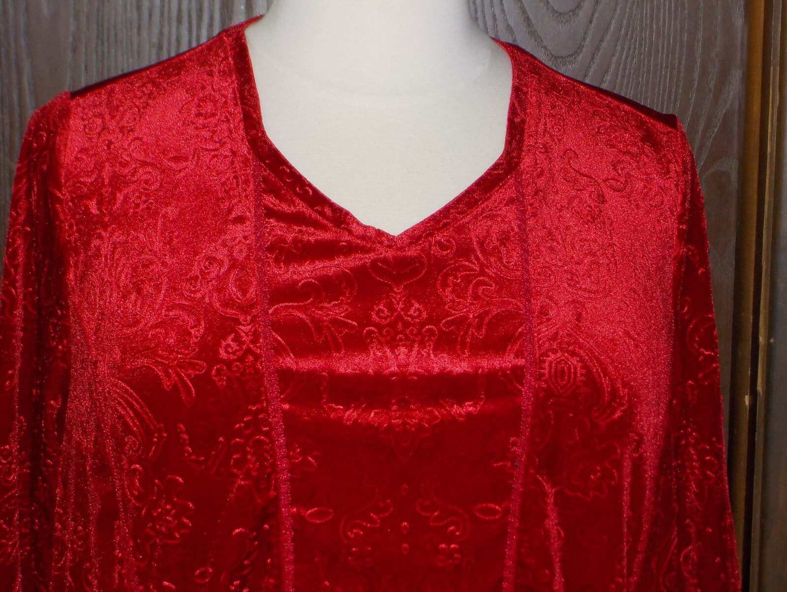 Catherines Blouse Size 2XWP 22 24 WP Red V Neck 3/4 Sleeve Shark Bite ...