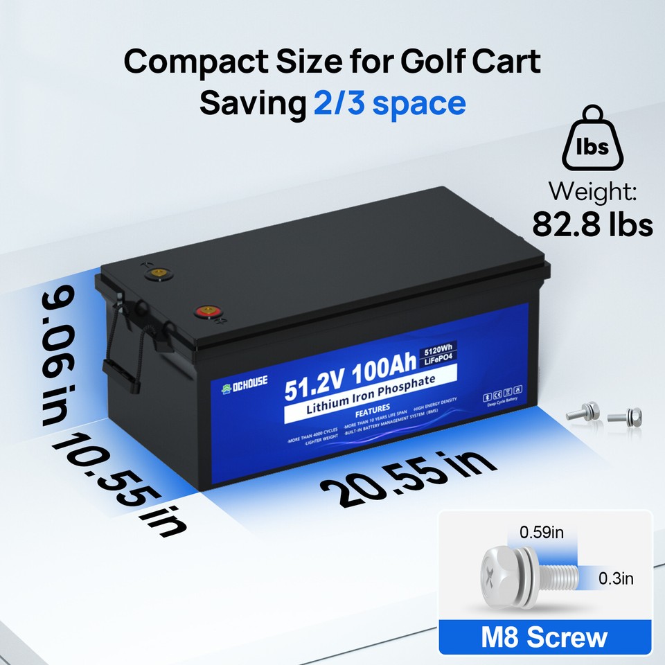 48V 100Ah 200Ah Lithium Battery LCD Monitor & Mobile APP Club Car Golf ...
