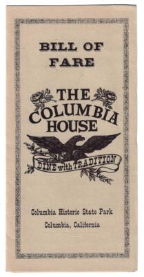 THE COLUMBIA HOUSE Columbia CA ~ Vintage Menu | eBay