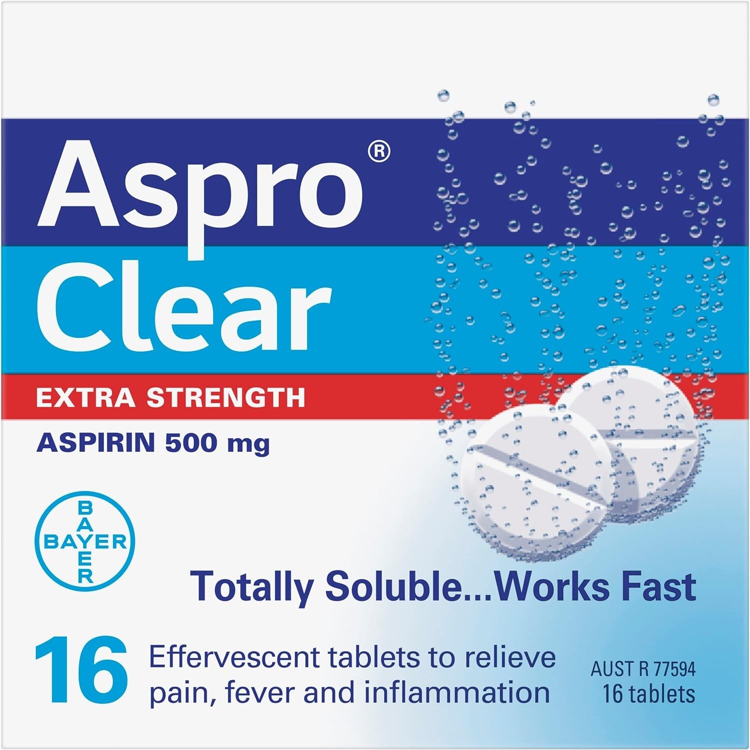 2 x Aspro Clear Extra Strength 16 Soluble Effervescent Tablets 500mg ...