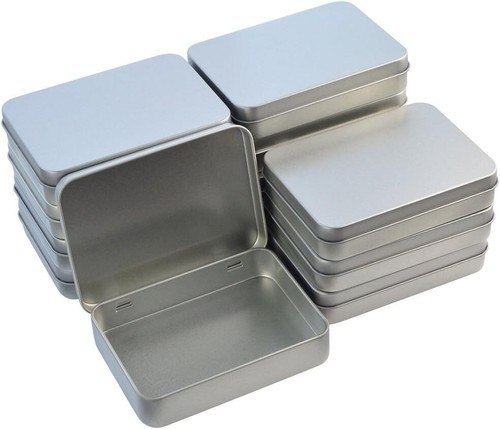 12pcs Metal Rectangular Empty Hinged Tins Box Containers 4.5x3.3x0.9 in ...