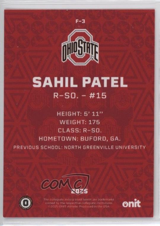2025 Onit Athlete Ohio State Buckeyes Fusion Series Sahil Patel #F-3 | eBay