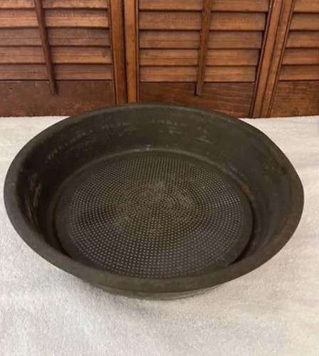 PRIMITIVE LARGE OLD METAL TIN PAN SIEVE STRAINER SIFTER FARMHOUSE ...