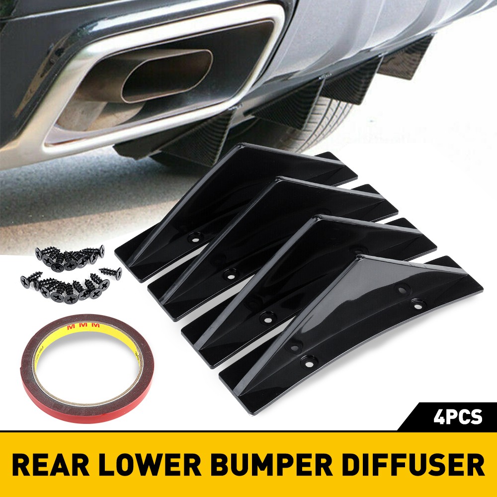 4PCS Universal Black Car Rear Lower Bumper Diffuser Spoiler Lip Wing ...
