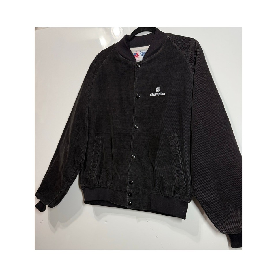 Champion MBA Varsity Jacket VTG Black Corduroy USA Snap Button Sports ...