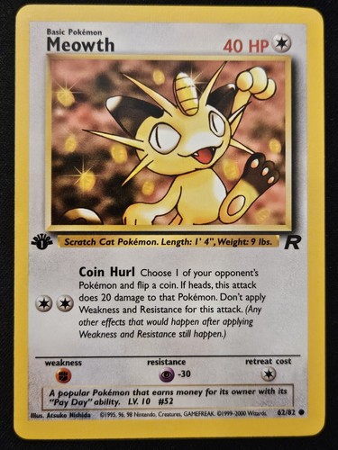 1st Edition Meowth 62/82 Team Rocket Non Holo WoTC Pokémon Trading CG ...