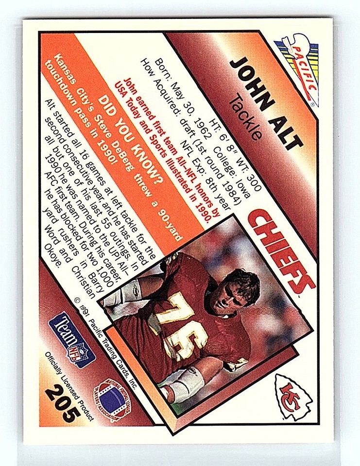 1991 Pacific John Alt Kansas City Chiefs #205 | eBay