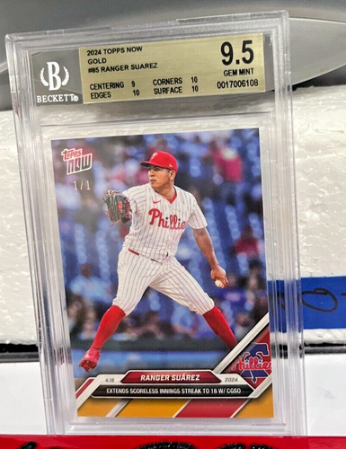 Ranger Suarez Phillies Streak 2024 MLB TOPPS NOW Card 85 Gold 1/1 BAS ...