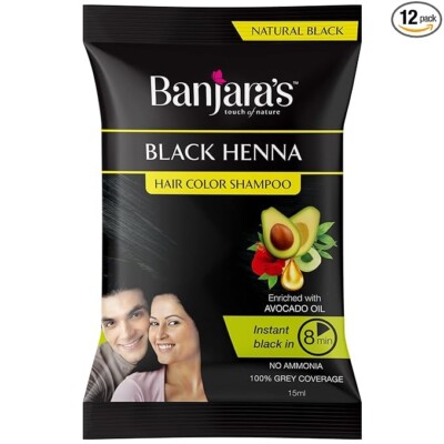 Banjara's Black Henna Hair Color Shampoo, 15ml (Pack of 12) Free ...