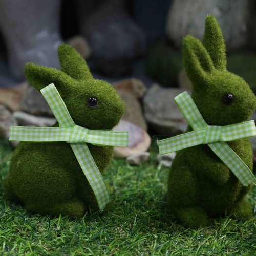 Lovely Garden Flocking Rabbit Easter Bunny Green for Desk Housewarming ...