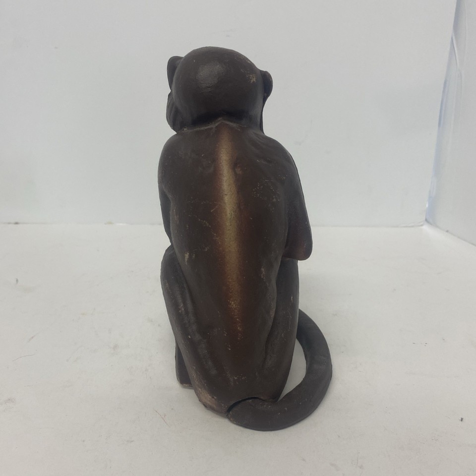 Vintage Painted Cast Iron Sitting Monkey Coin Bank or Door Stop 7.5 ...