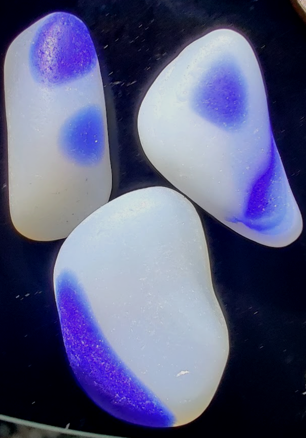 Matching 3 Cobalt Blue & Opalescent Multis-Real Davenport Beach Sea ...