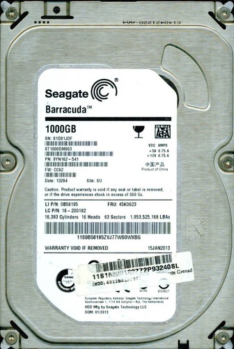 ST1000DM003, 9YN162-541, CC62, SU, SEAGATE SATA 1TB S1D8 13294 | eBay