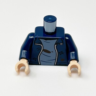 LEGO Minifigure Torso Dark Blue Jacket Silver Zipper Blue Shirt Dirt ...