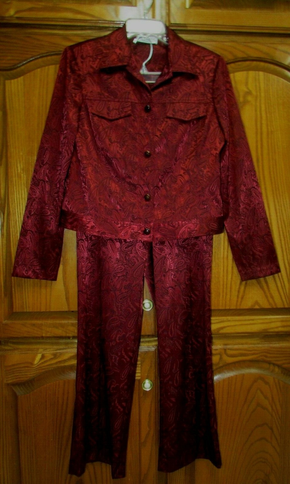 CONRAD C COLLECTION SZ 4X 30.5 SHIMMER PAISLEY MAROON STRETCH PANTSUIT ...