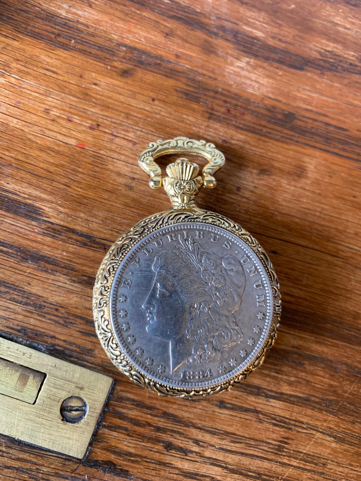 1884 MORGAN SILVER DOLLAR POCKET WATCH IN GLASS/WOOD CASE AND FREE ...