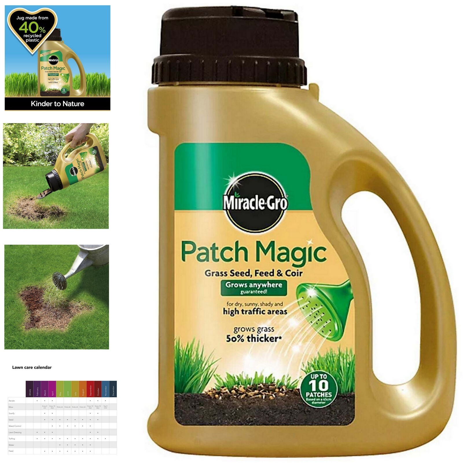 MIRACLE GRO PATCH MAGIC Grass Seed Feed Coir Lawn Fertiliser 10 Patches ...