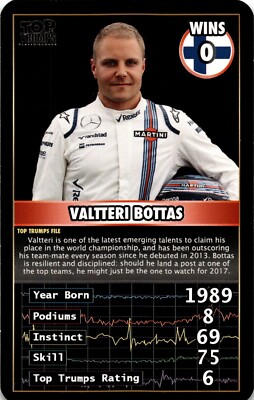 2016 Top Trump F1 Formula One Grand Prix Heroes Valtteri Bottas Rookie ...