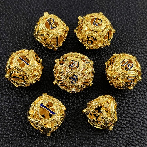 Dragon Hollow Polyhedral Dice Set Metal D4-D20 Gold For Dungeons DND ...