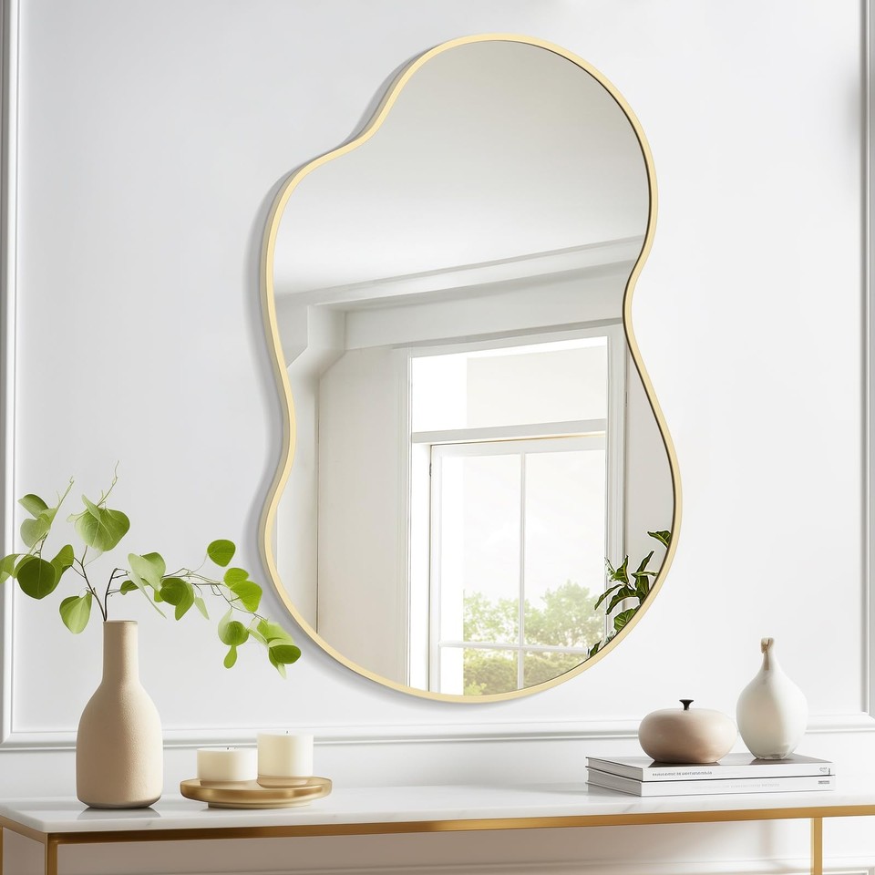 Gold Asymmetrical Mirror, Modern Irregular Wall Mirror with Aluminum ...