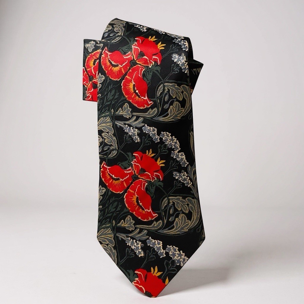 Vintage Polo Ralph Lauren Mens Silk Tie Red Poppy Floral 1990s Handmade ...