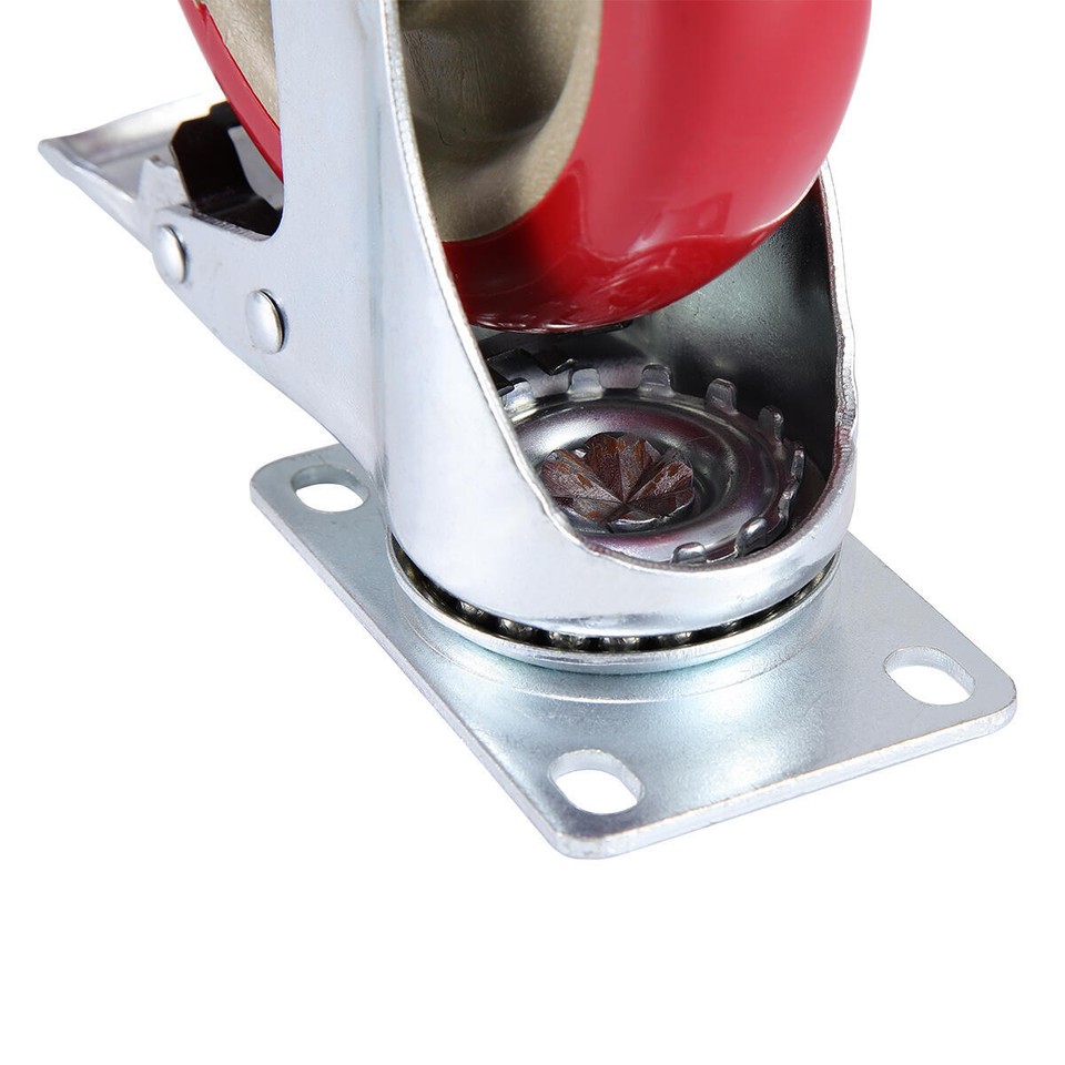 8 PACK Heavy Duty 5 Inch Caster Polyurethane Wheels w/ Brake Swivel Top ...