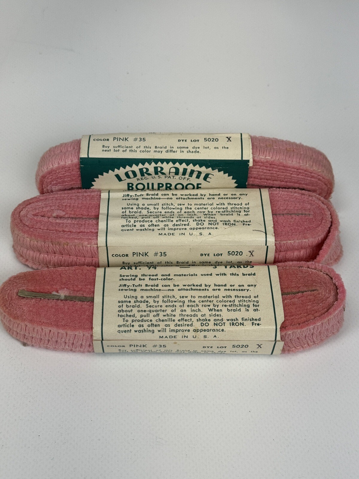 Vtg 40s Lorraine Chenille Jiffy Tuft Braid Lt Med Dk Blue Pink Lot of ...