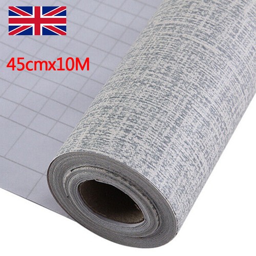 10M Grey Plain Linen Textured Wall Stickers Wallpaper Vinyl Self ...