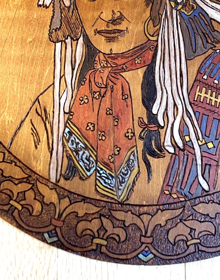 Massive Antique Pyrography Flemish Art 18" Plaque Native American Date ...