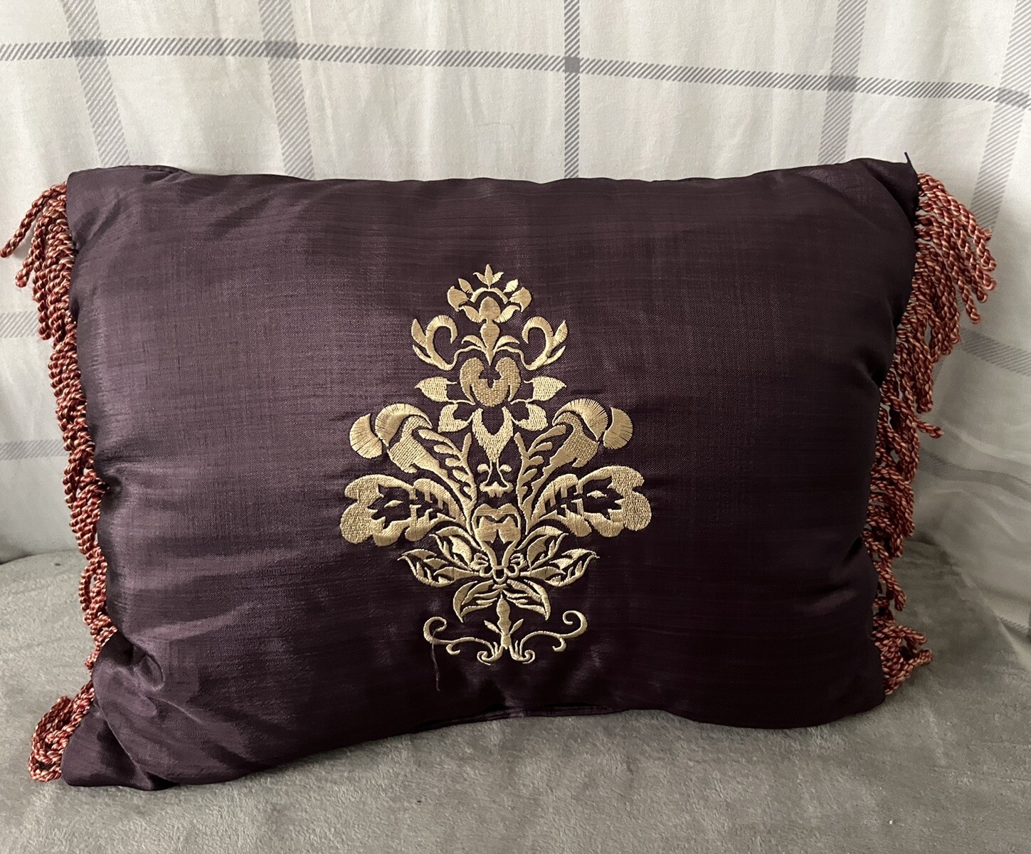 Croscill Decor Burgundy Pillow With Burgundy And Gold Tassels | eBay